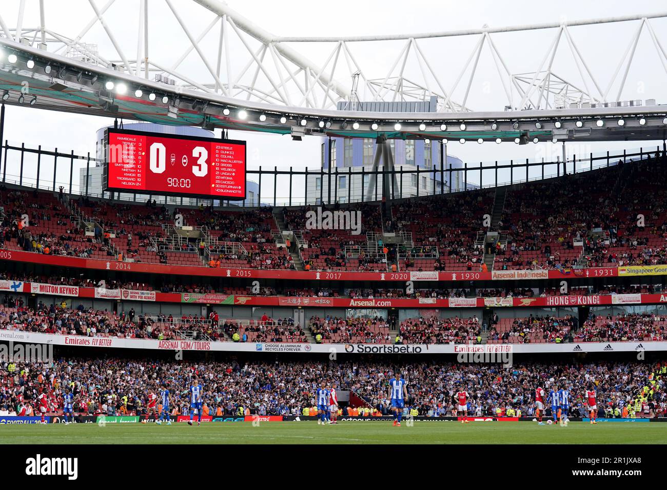 A general view as the scoreboard shows the scoreline during the Premier ...