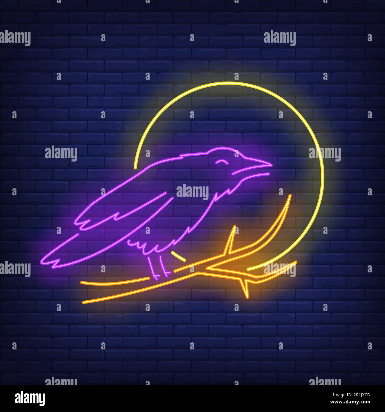 Crow sitting on branch neon sign Stock Vector Image & Art - Alamy