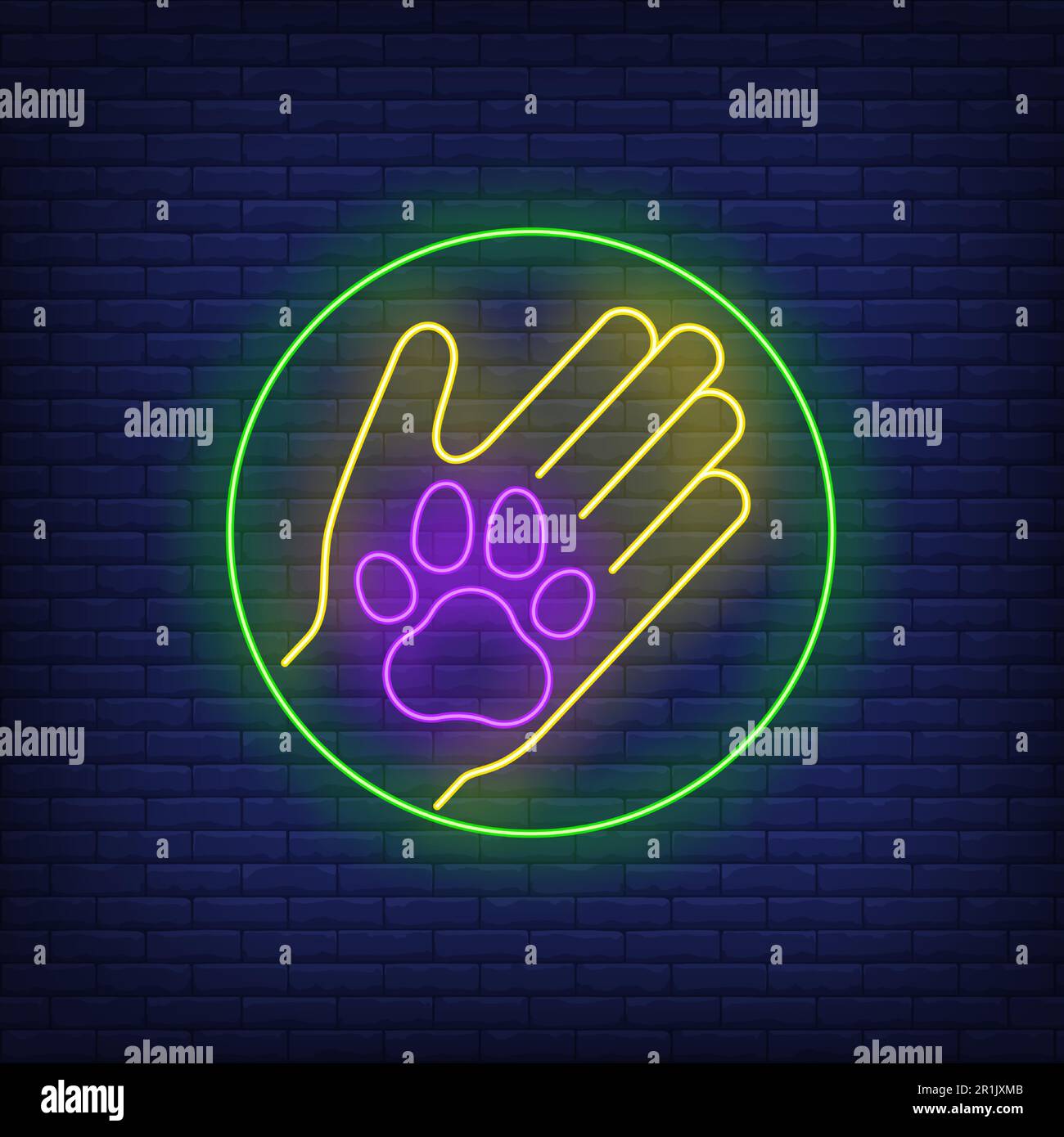 Paw footprint on palm in circle neon sign Stock Vector Image & Art - Alamy