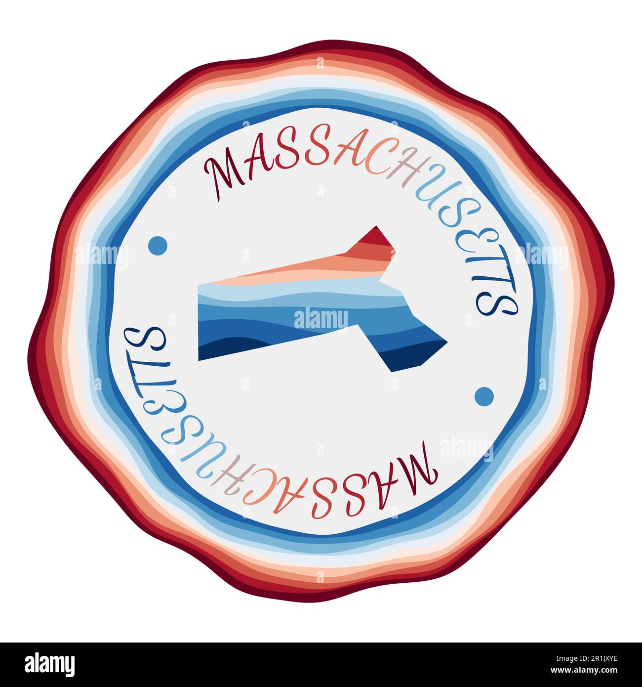 Massachusetts badge. Map of the US state with beautiful geometric waves ...