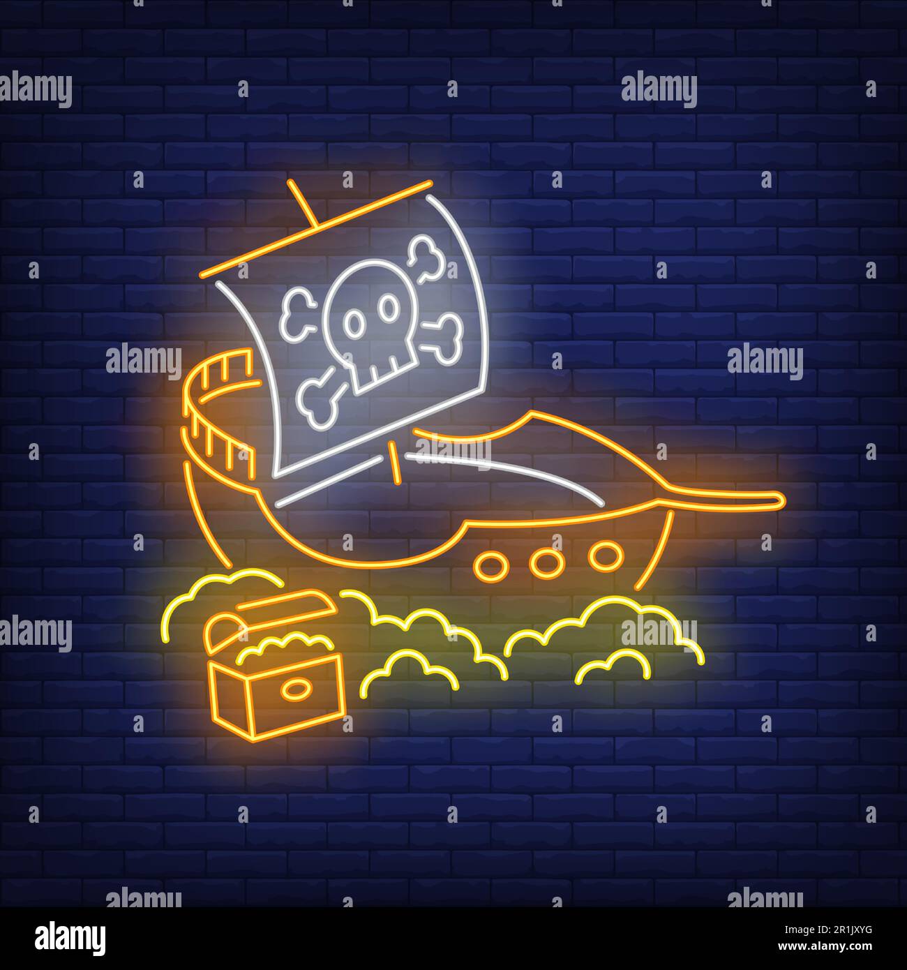 Pirate ship with Jolly Roger and gold neon sign Stock Vector Image ...