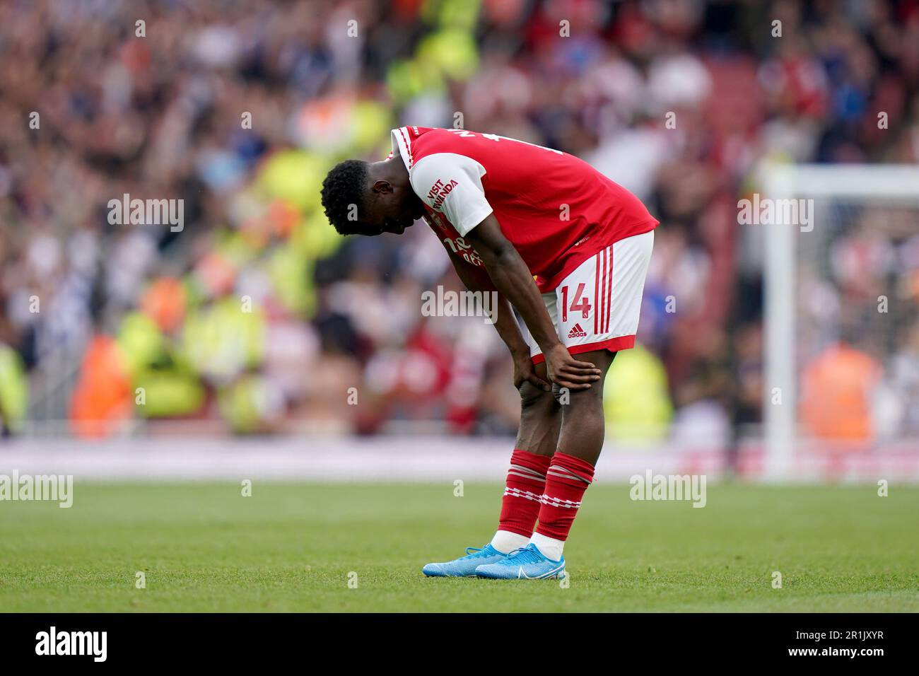 Arsenal’s Edward Nketiah reacts following the final whistle in the ...