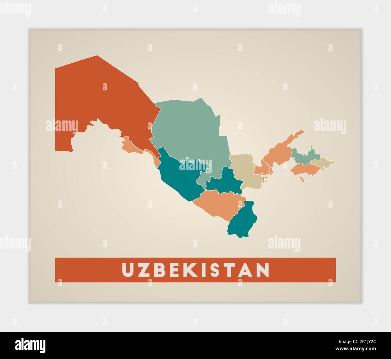 Uzbekistan poster. Map of the country with colorful regions. Shape of ...
