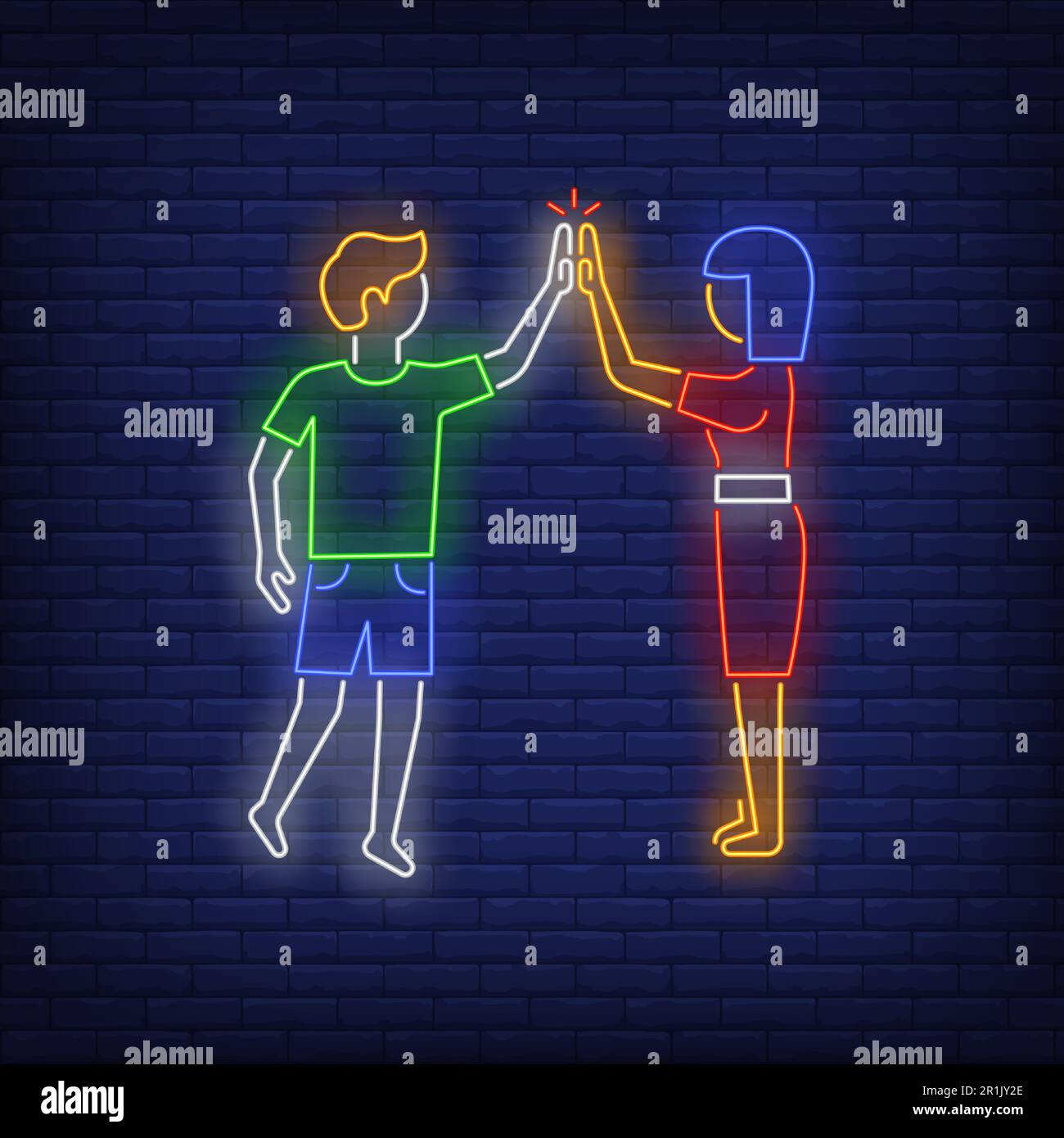 Man and woman giving high five to each other neon sign Stock Vector ...