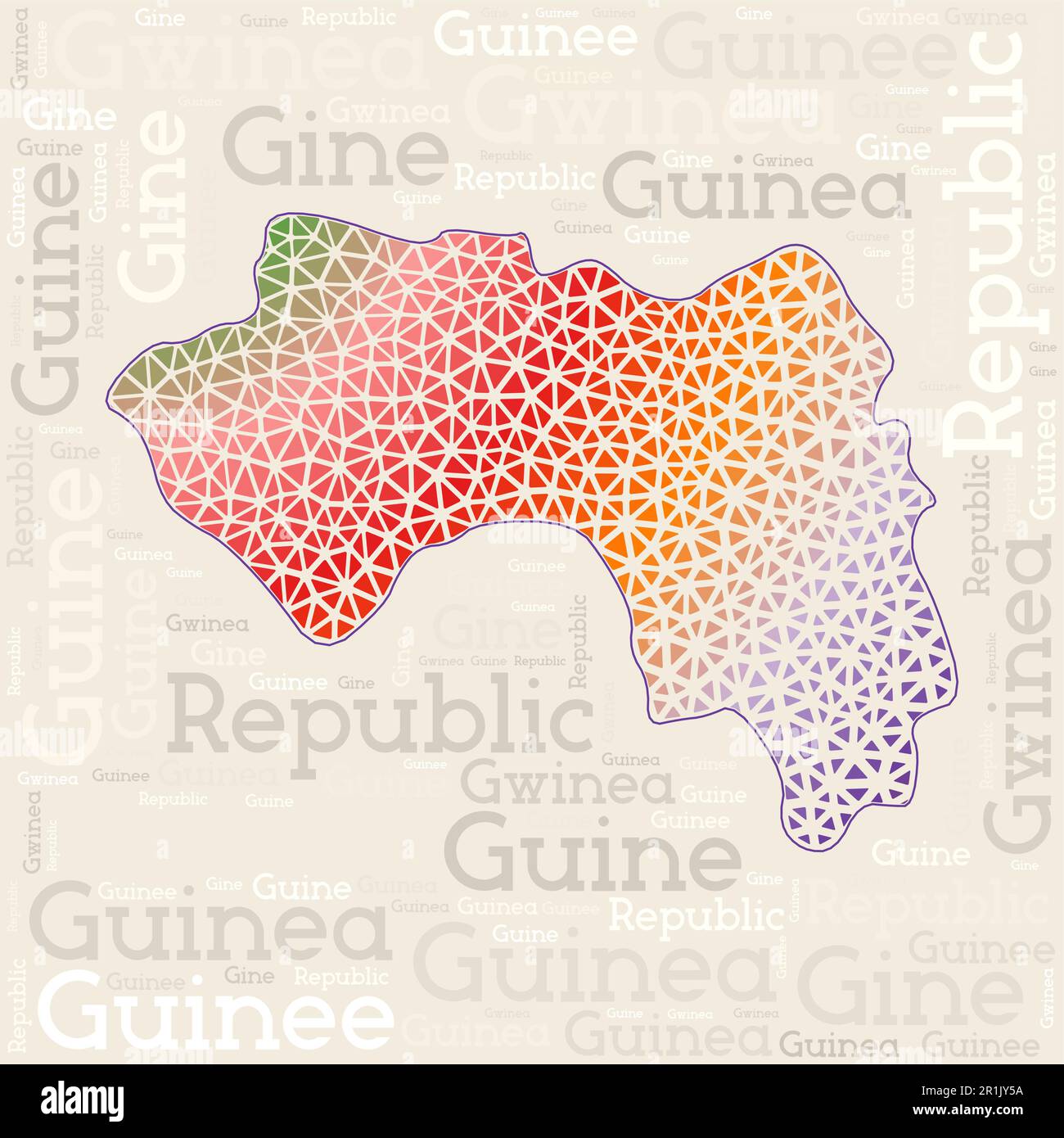 Guinea map design. Country names in different languages and map shape ...