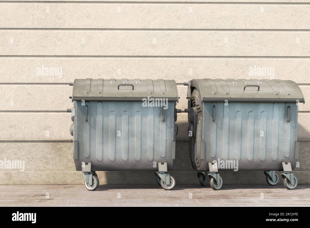 Metal garbage contaner or refuse trash bin isolated on white. 3d ...