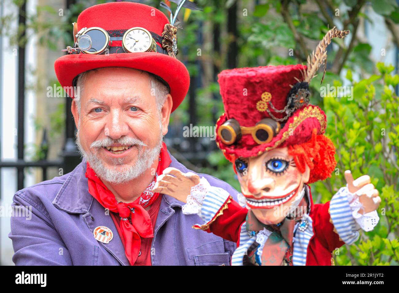 London, UK. 14th May, 2023. Dean with his "Steampunk Punch" puppet. The ...