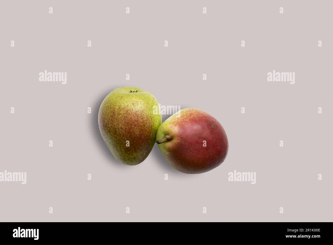Fresh two pears fruits on a white background for the menu. Geometric ...