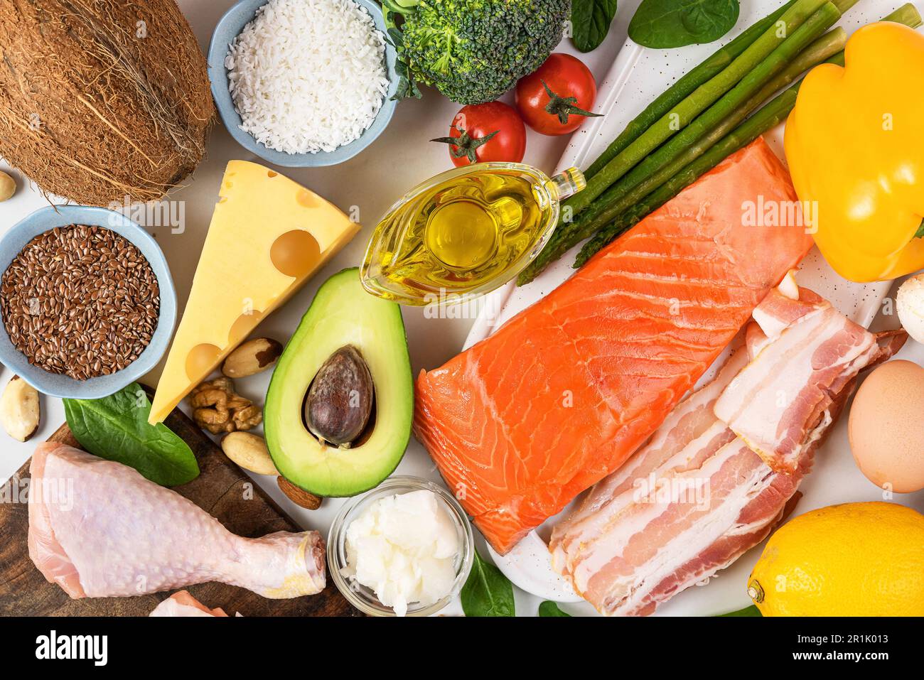 Balanced low carb keto diet food. Food sources of protein, healthy fats ...