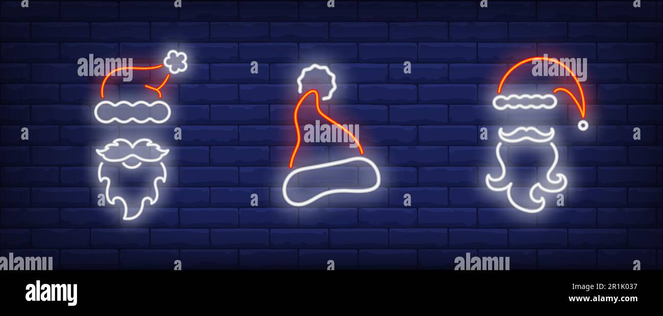 Santa Claus hats and beards neon signs set Stock Vector Image & Art - Alamy