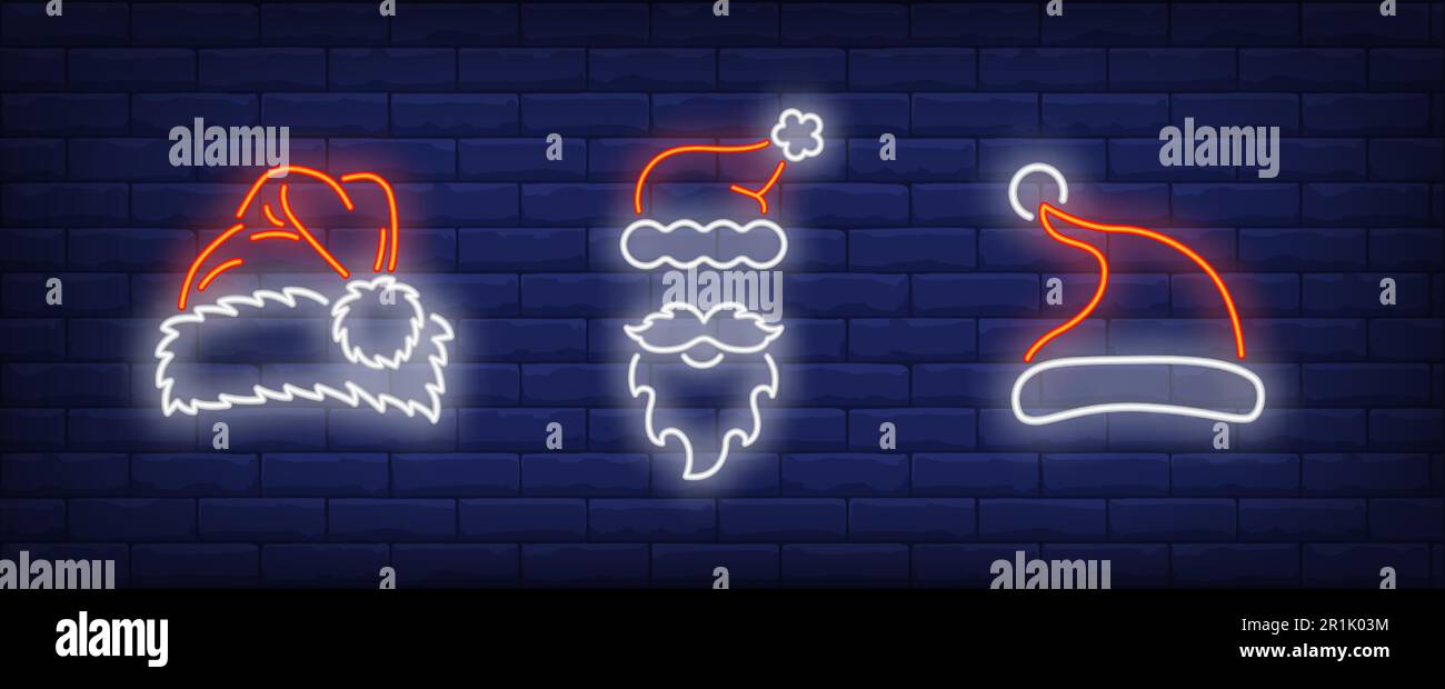 Santa hats and beards neon signs set Stock Vector Image & Art - Alamy