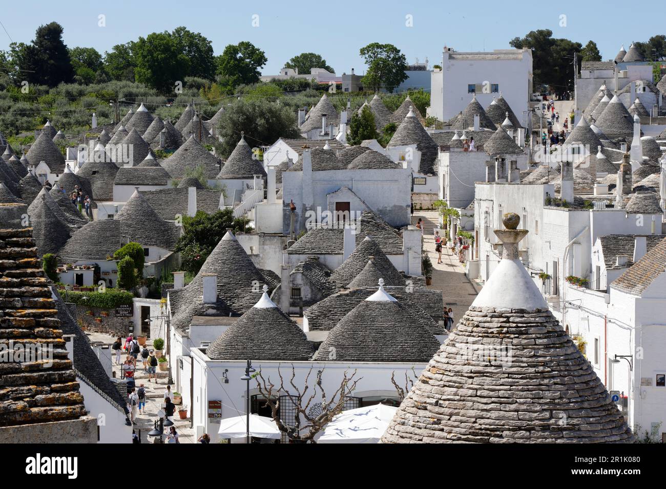 Overlooking the trulli of Rione Monti area, Alberobello, Puglia, Italy ...