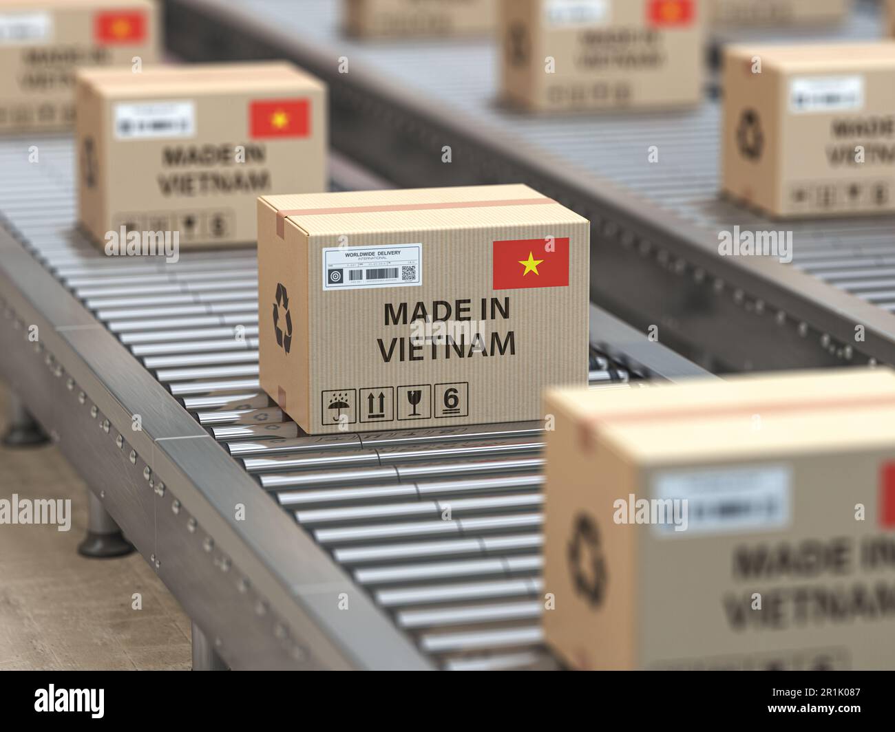 Made in Vietnam. Cardboard boxes with text made in Vietnam and ...