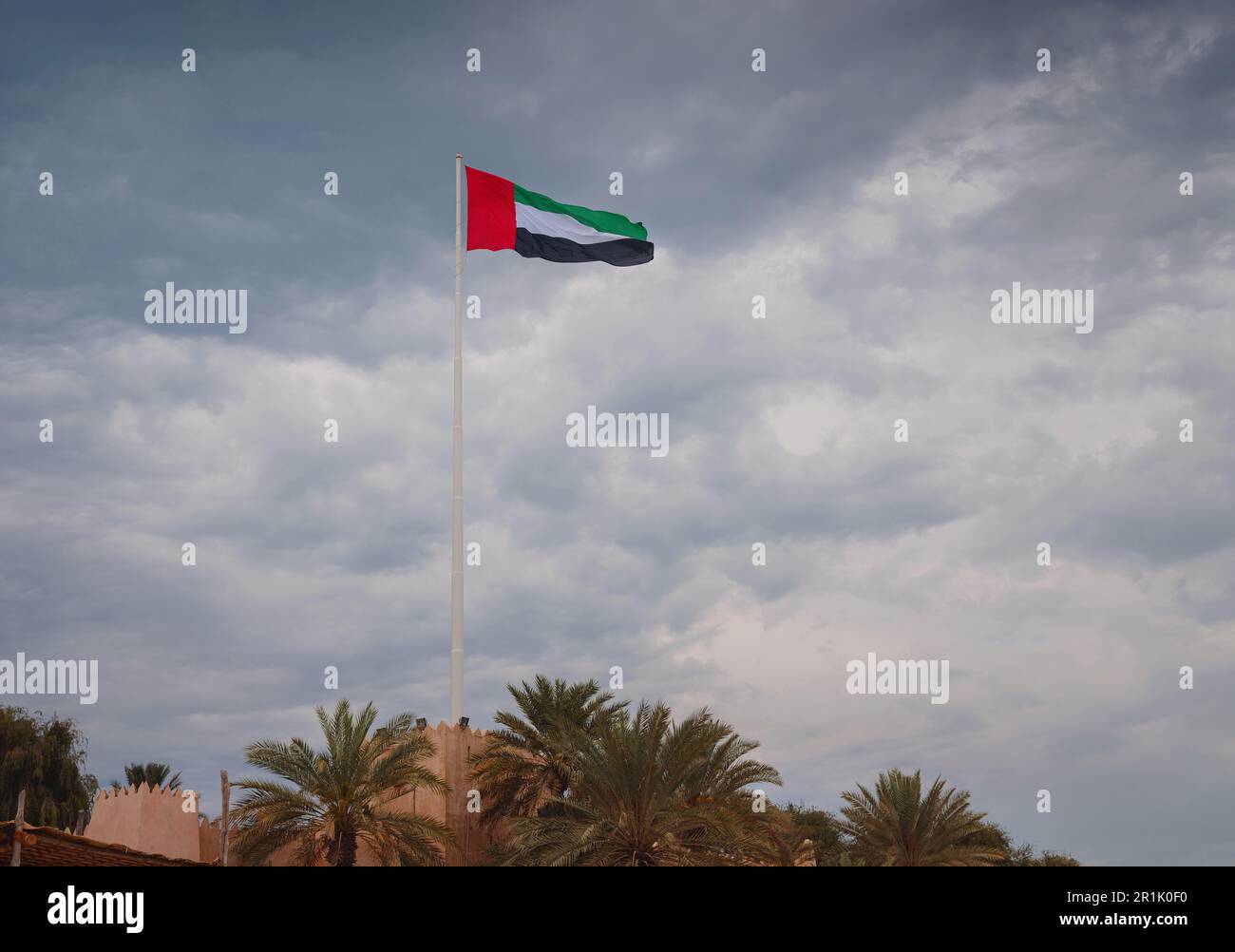 United Arab Emirates flag flying against sky. UAE celebrates it's ...