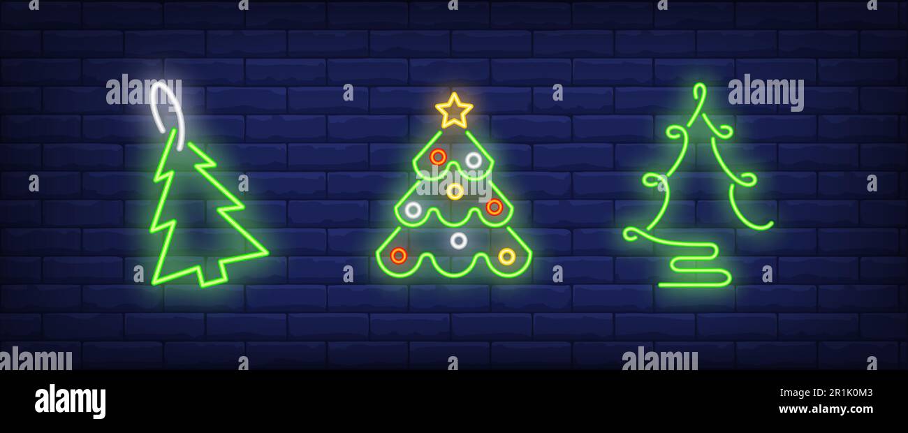 Xmas tree neon sign collection Stock Vector Image & Art - Alamy