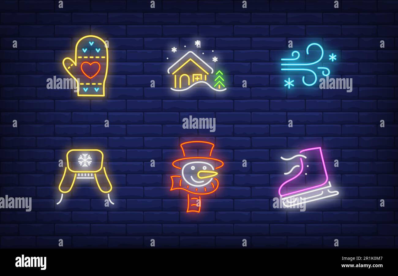 Winter activities neon sign set Stock Vector Image & Art - Alamy