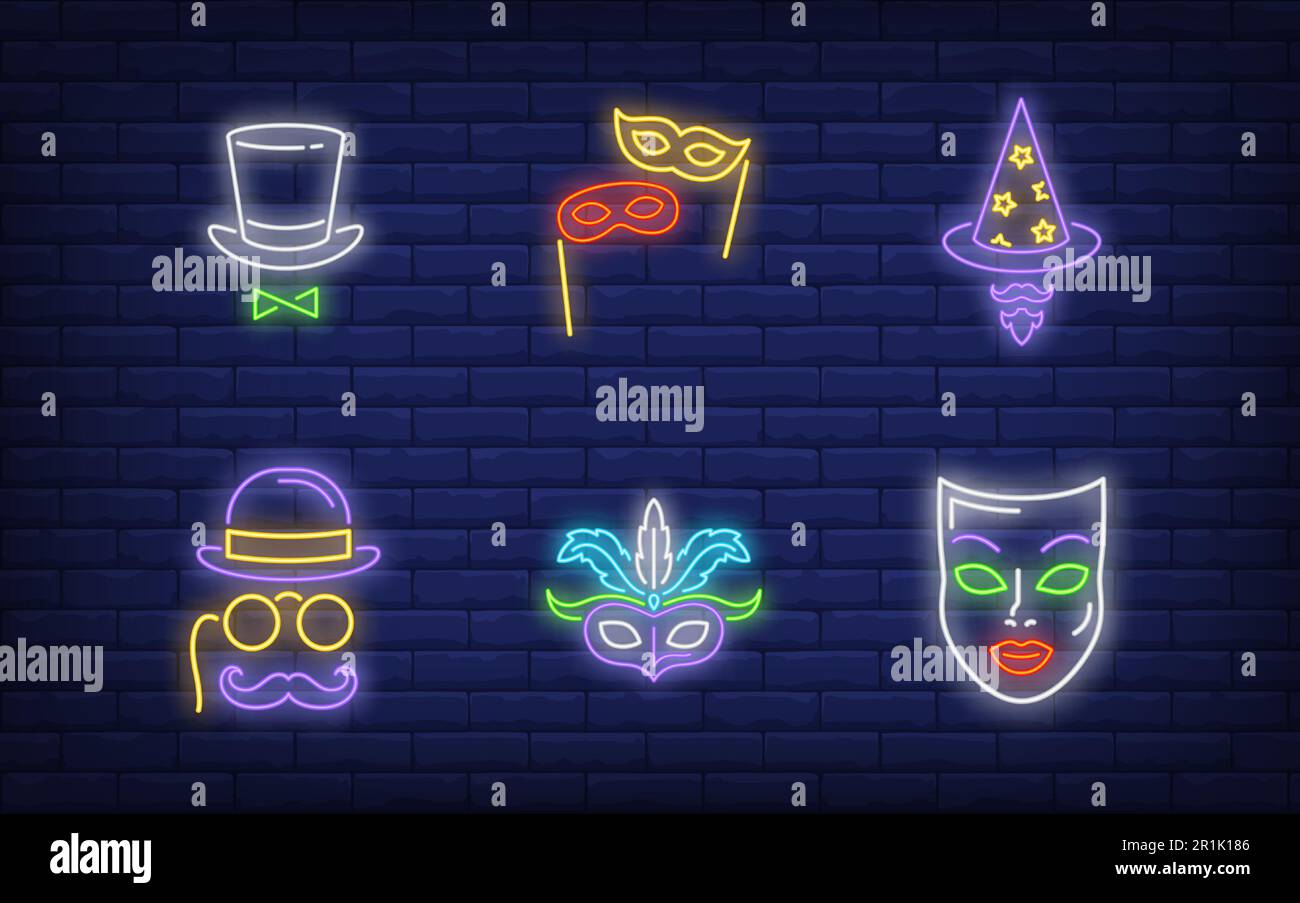 Festive masks neon sign set Stock Vector Image & Art - Alamy