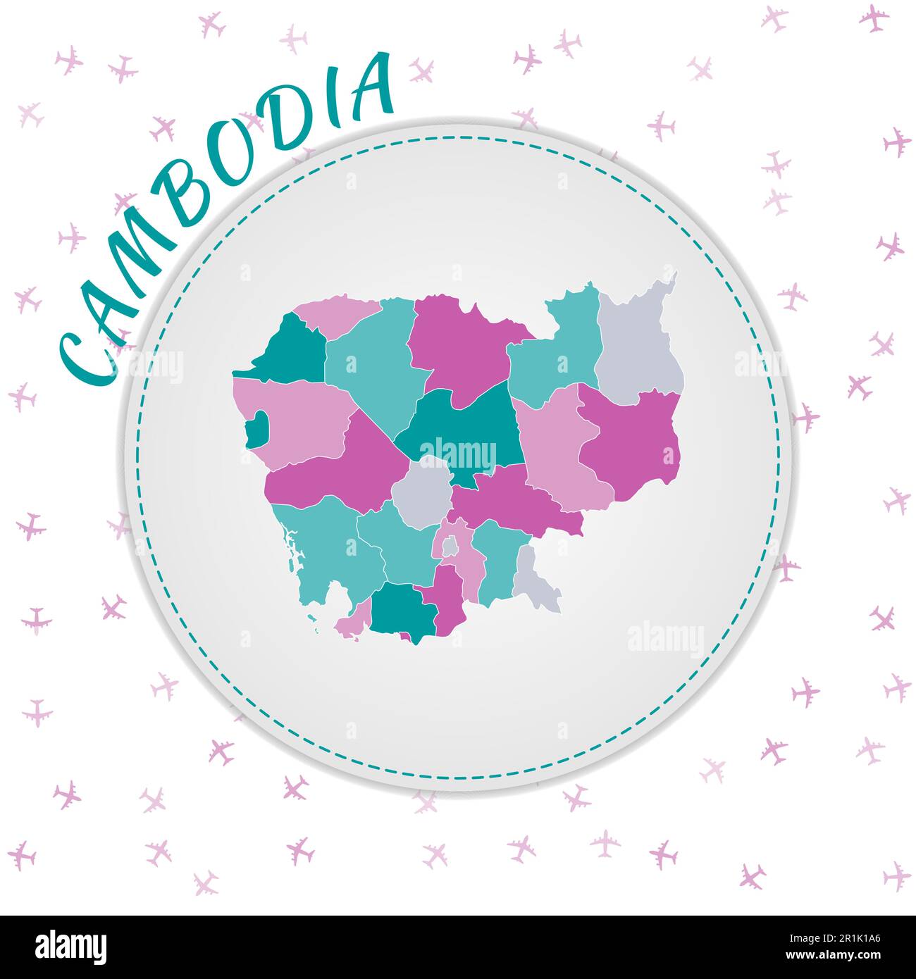 Cambodia map design. Map of the country with regions in emerald ...