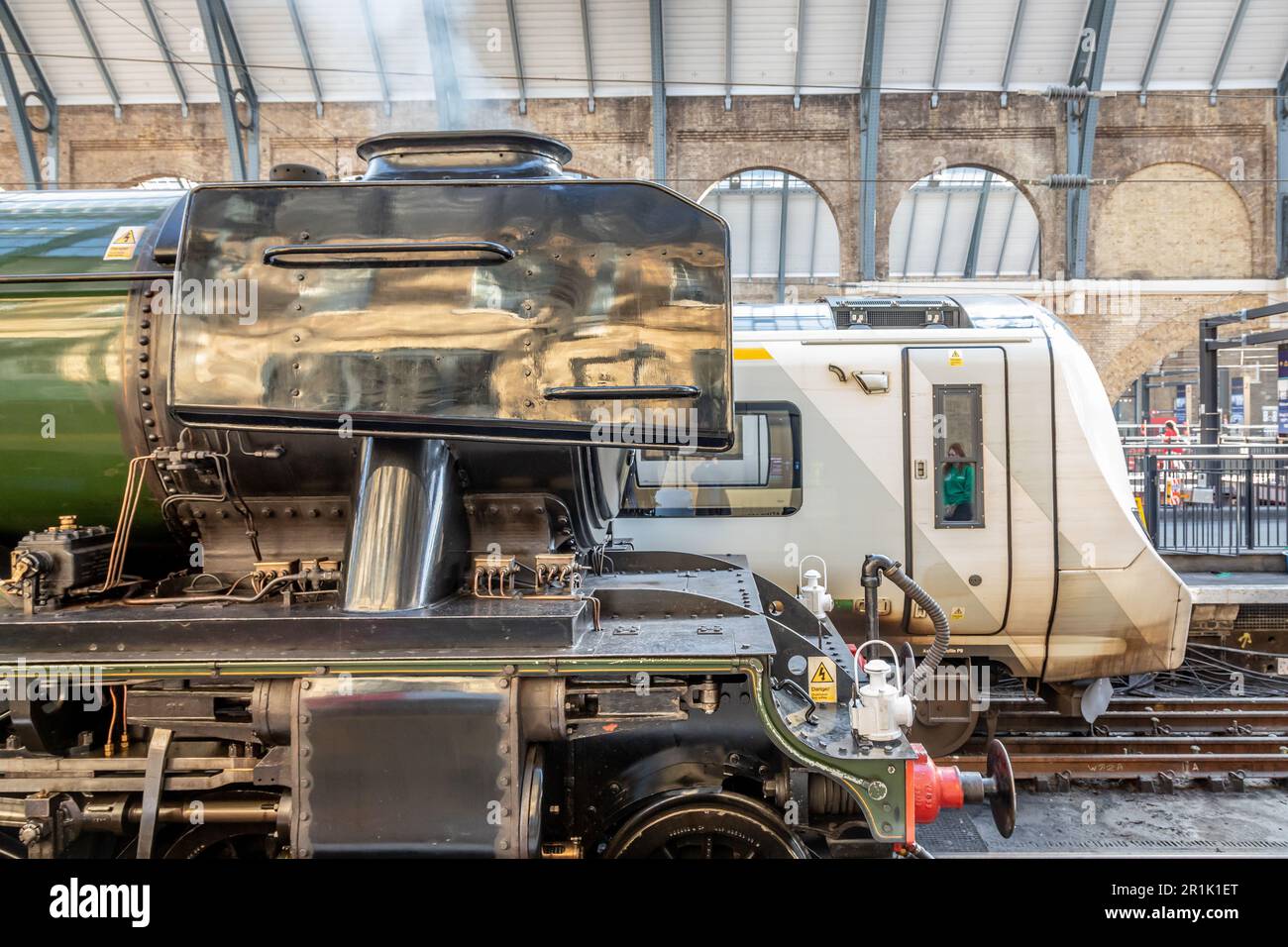BR 'A3' 4-6-2 No. 60103 'Flying Scotsman' and Thameslink Class 700 unit No. 700107, Kings Cross ...