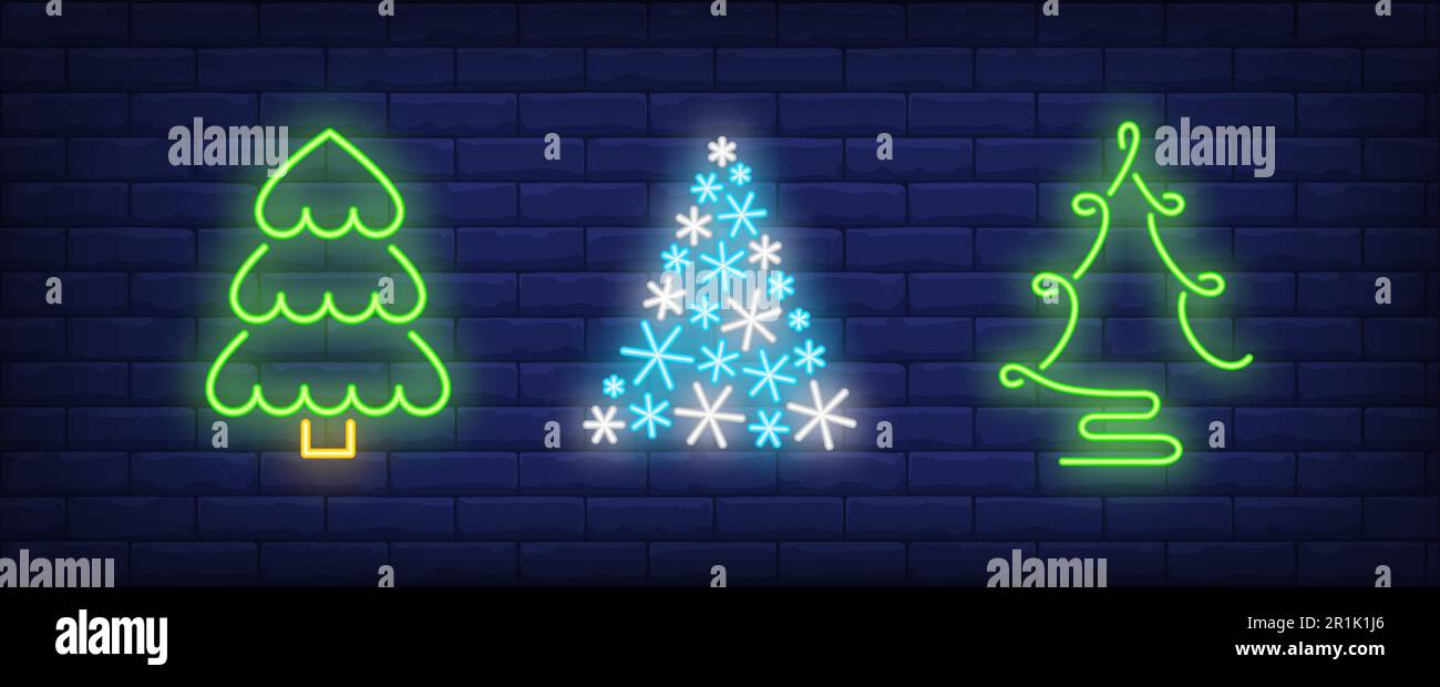 Fir-trees neon signs set Stock Vector Image & Art - Alamy