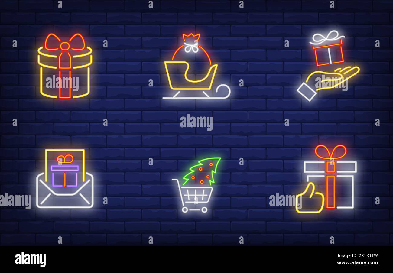 Christmas gifts neon sign set Stock Vector Image & Art - Alamy