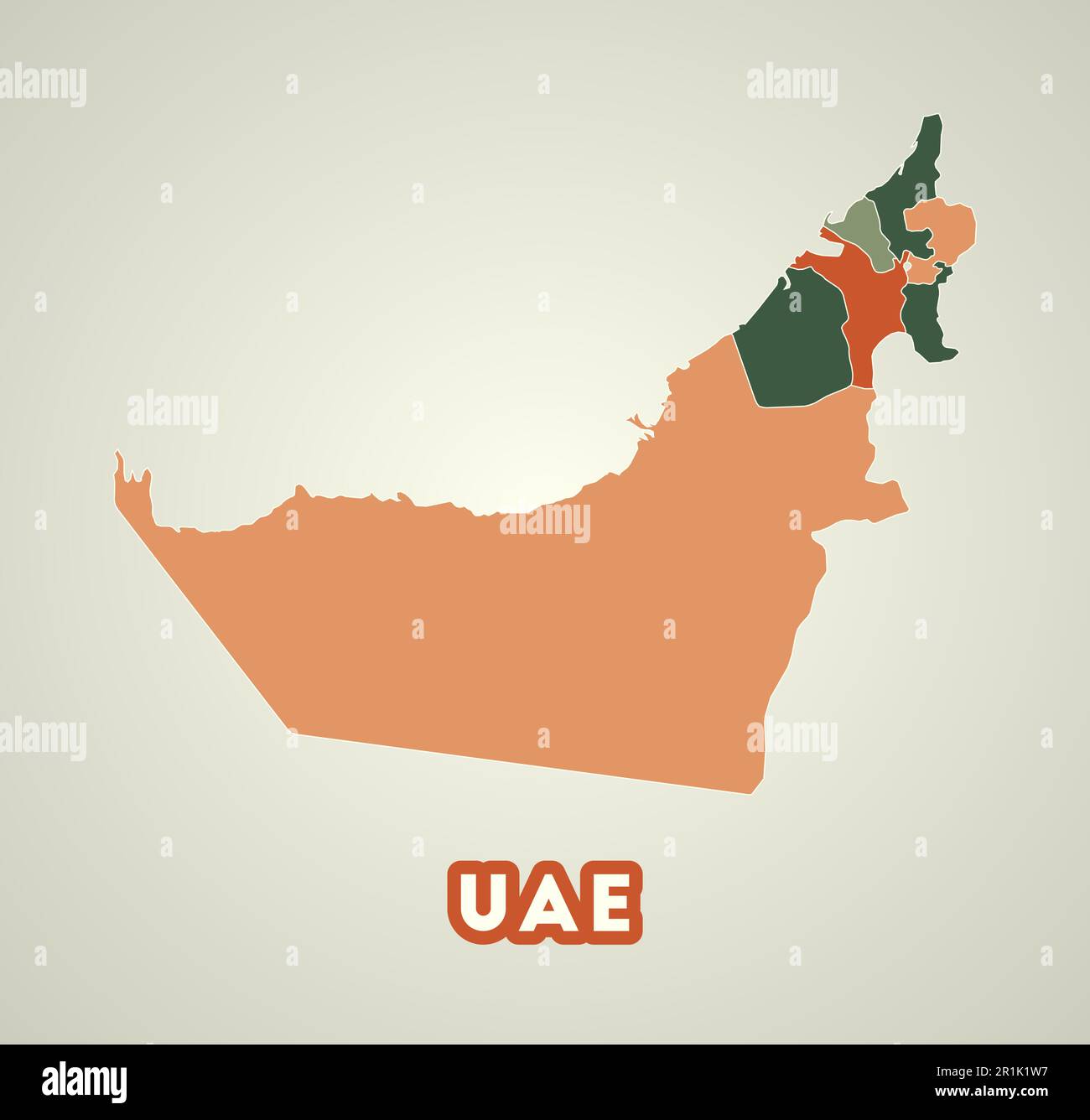 UAE poster in retro style. Map of the country with regions in autumn ...