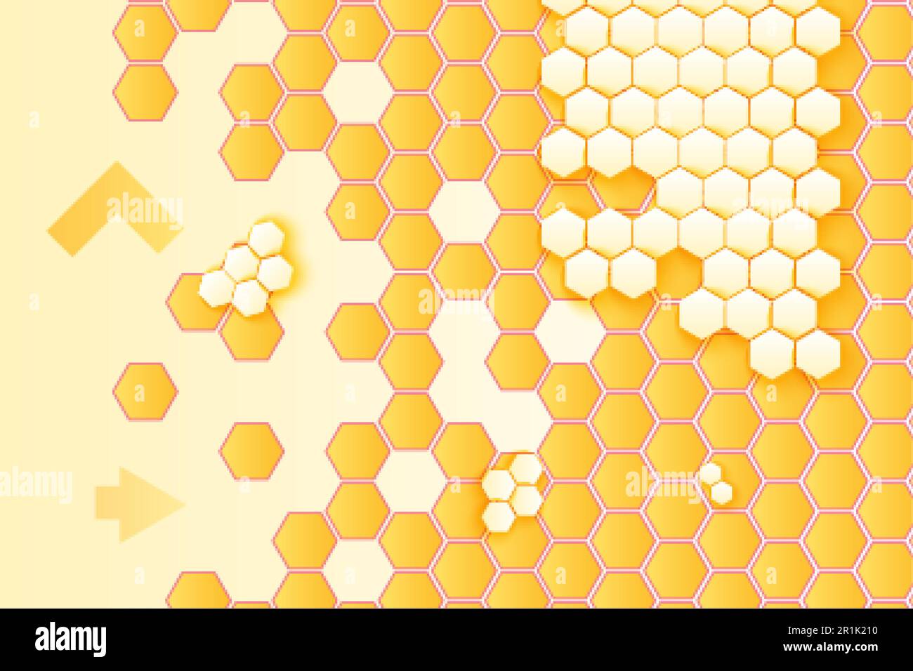 Honeycombs and arrows vector background. Minimalist gradient yellow and ...