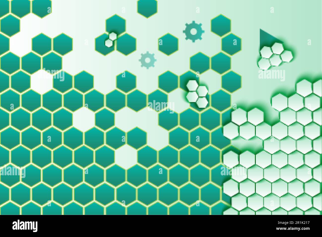 Honeycomb texture and cogwheels vector background. 3d green and white ...