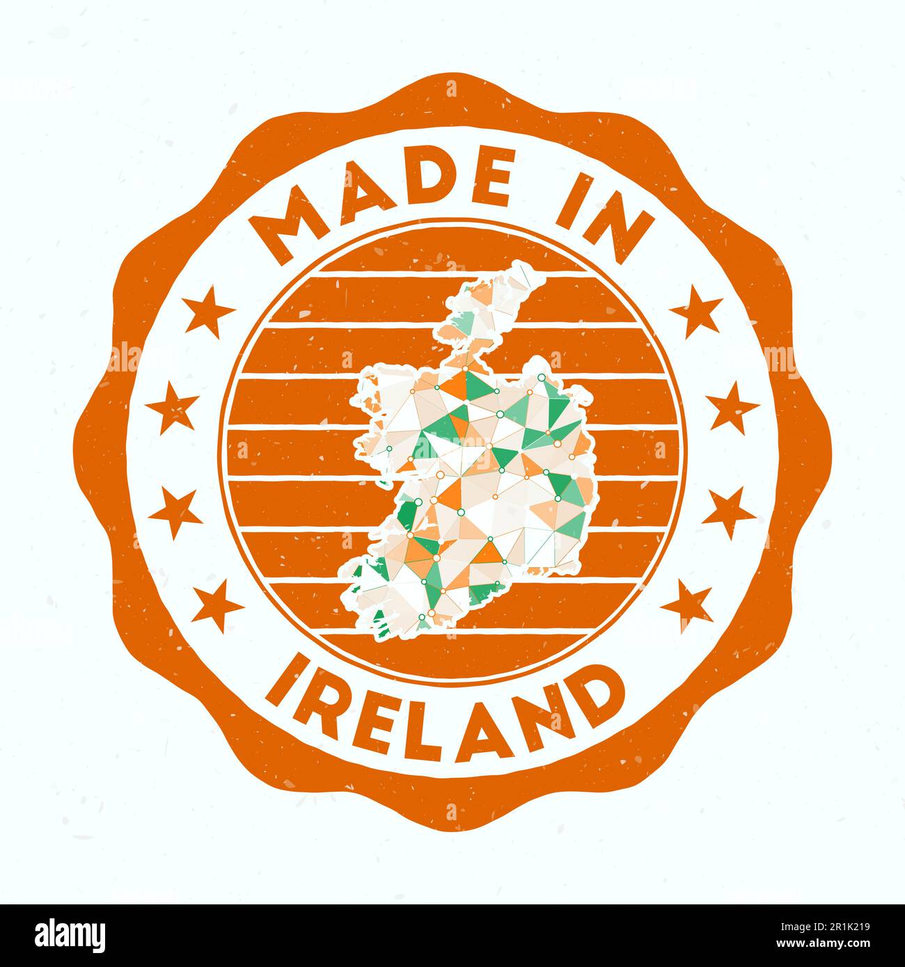 Made In Ireland. Country round stamp. Seal of Ireland with border shape ...