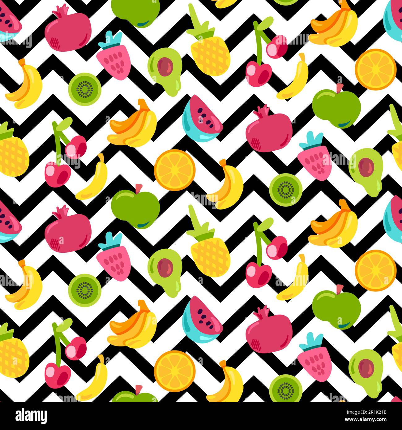 Painted Berries Summer Fruits Mix Seamless Pattern. Bright Pineapple ...