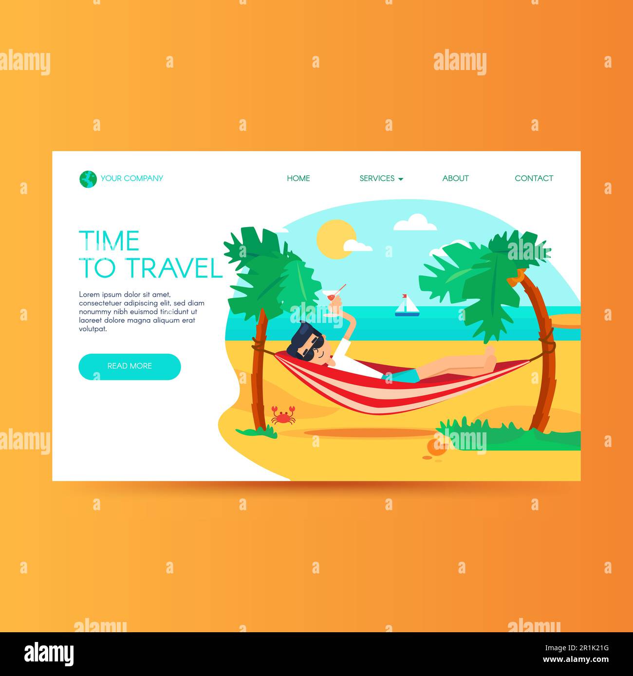 Tourism agency flat landing page template. Holiday trip to paradise ...