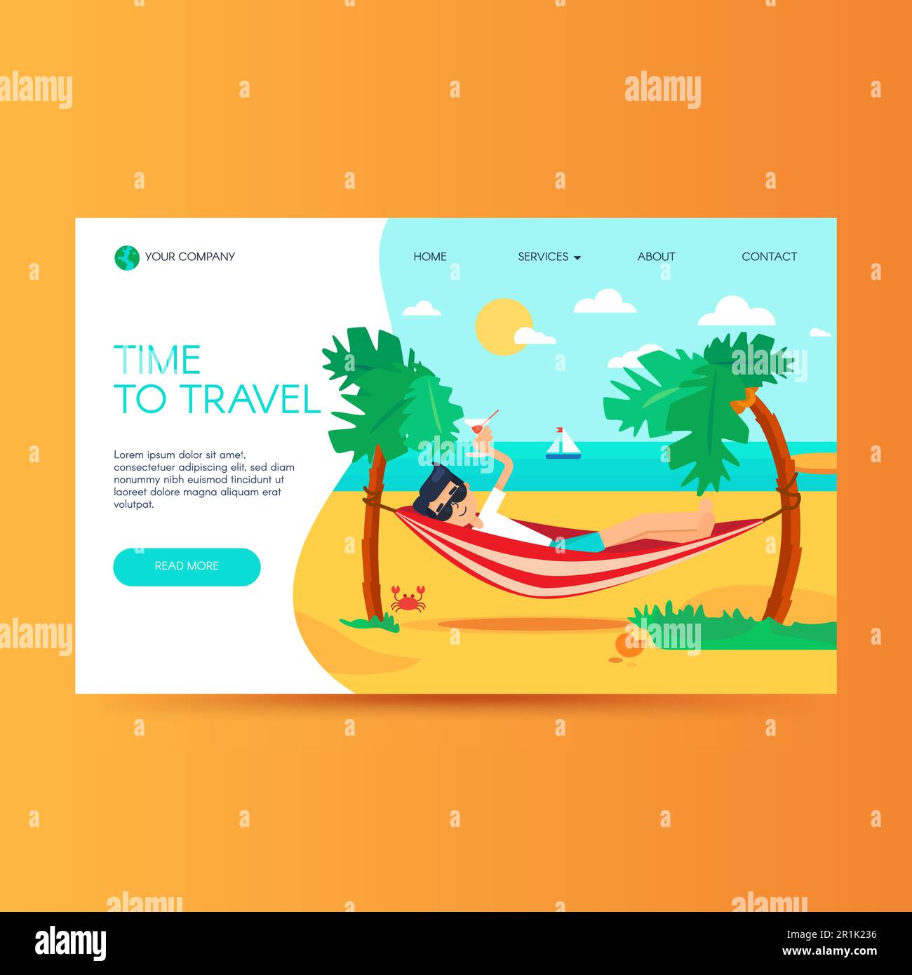 Travel agency website homepage template. Summer vacation, tropical ...