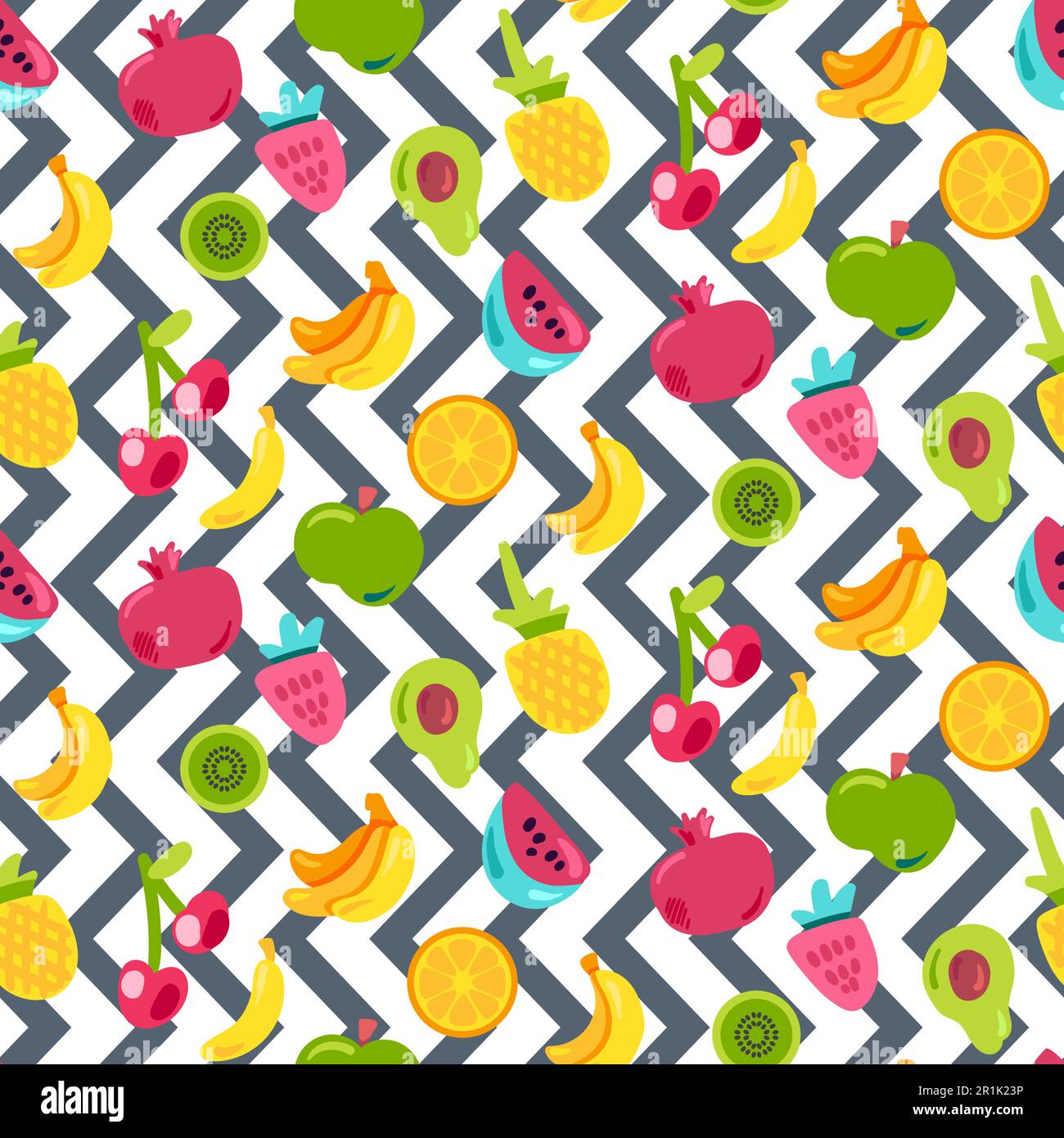 Painted Berries Summer Fruits Mix Seamless Pattern. Bright Pineapple ...