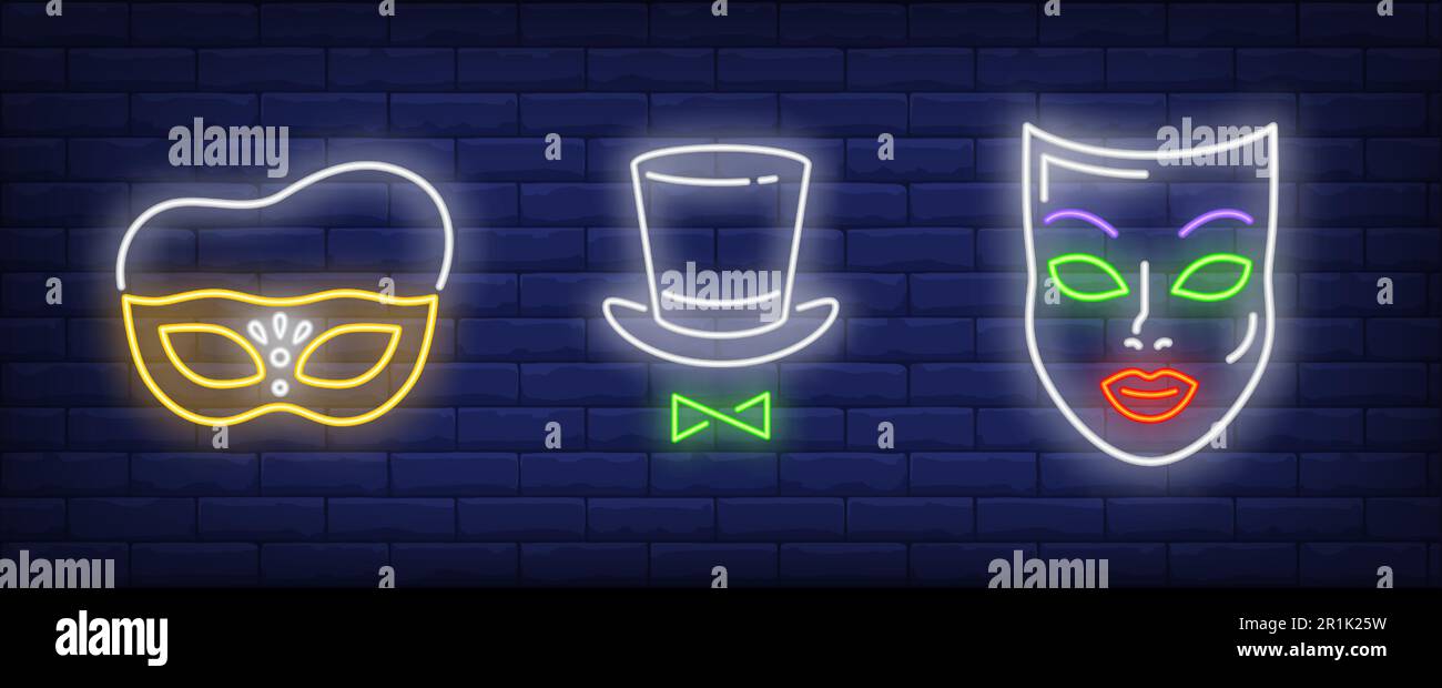 Topper hat and masks neon signs set Stock Vector Image & Art - Alamy