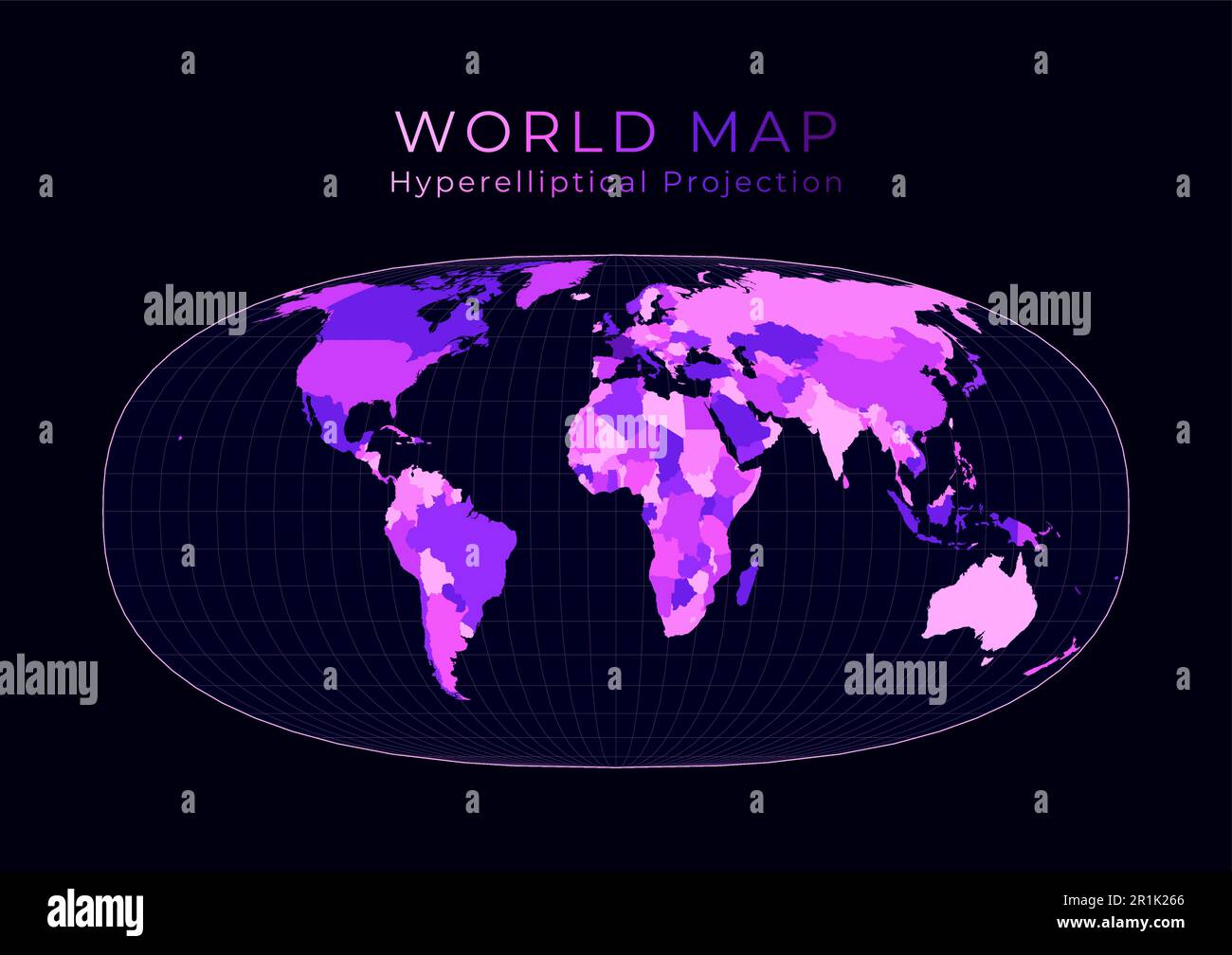 World Map. Waldo R. Tobler's hyperelliptical projection. Digital world ...