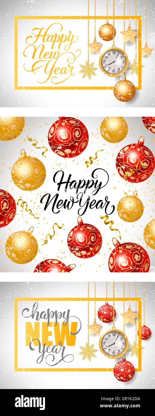 Happy New Year banner set with red and gold balls Stock Vector Image ...