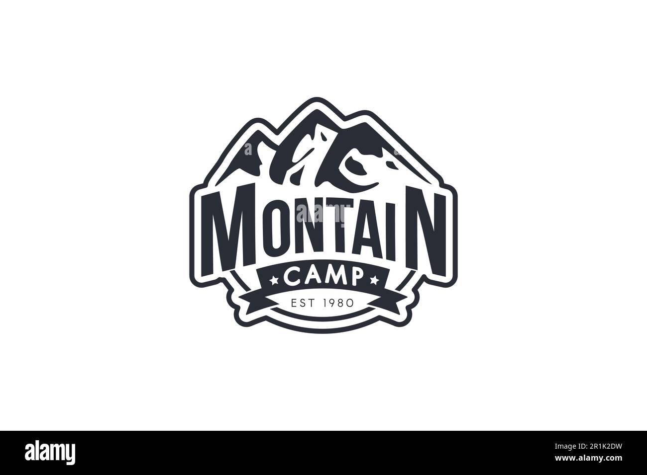 Mountain camp vector monochrome logo template. Mountaineering, tourism ...