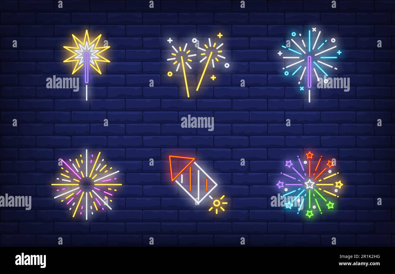 Firework neon sign set Stock Vector Image & Art - Alamy