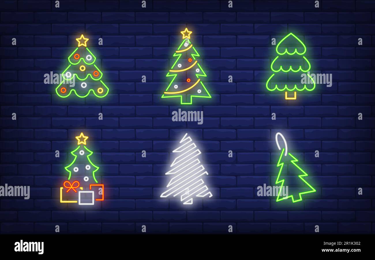 New Year tree neon sign set Stock Vector Image & Art - Alamy