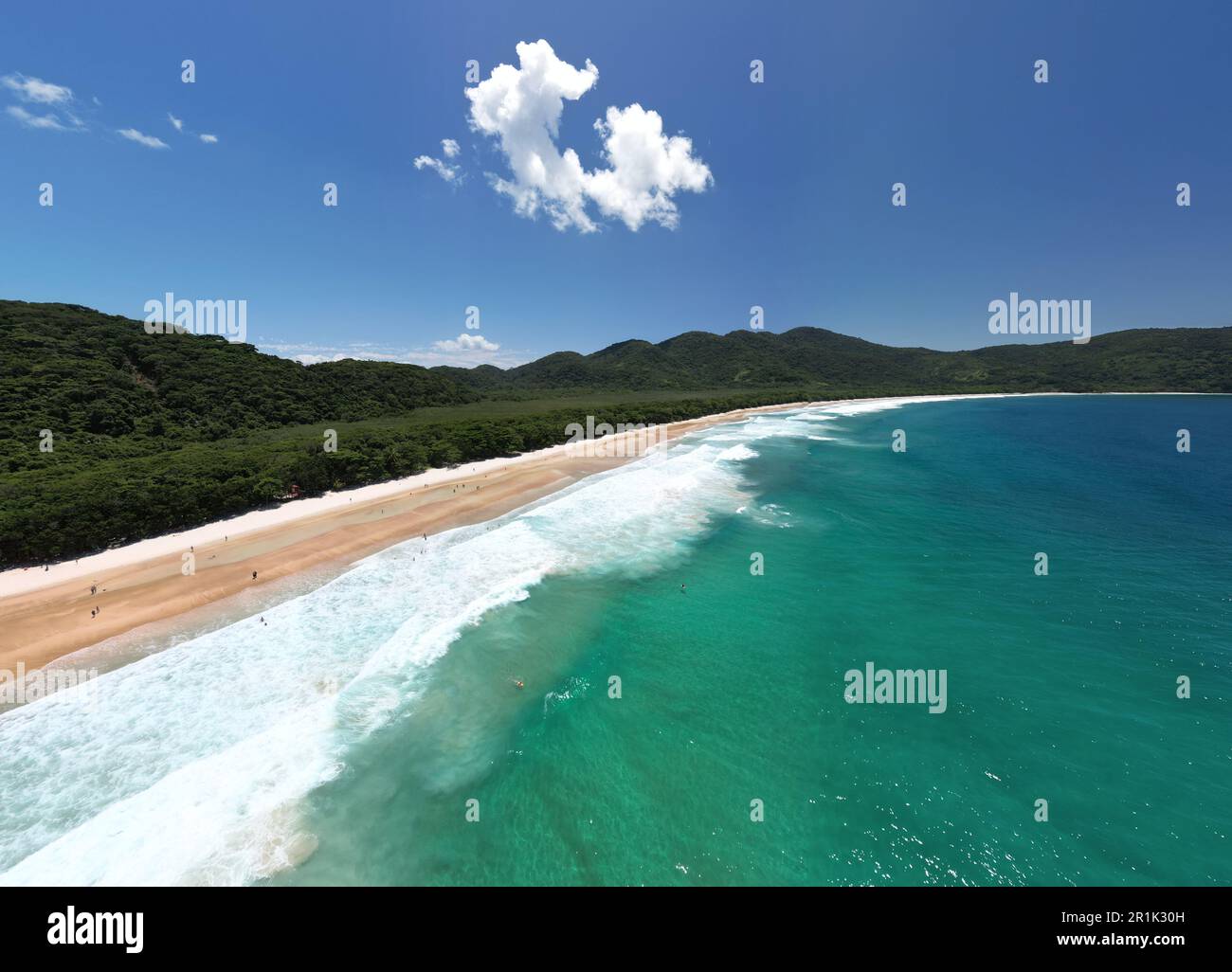 An aerial view of the stunning Lopes Mendes beach, with golden sand and ...