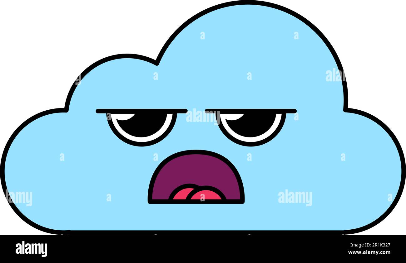Grumpy cloud emoticon outline illustration. Confused, tired emoji ...