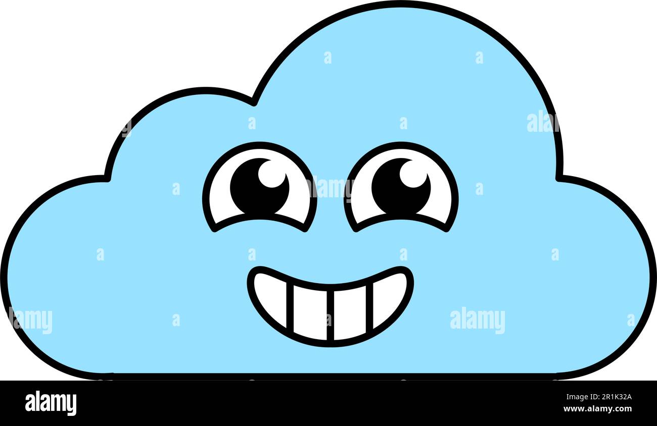 Excited cloud sticker outline illustration. Happy, agitated emoticon ...