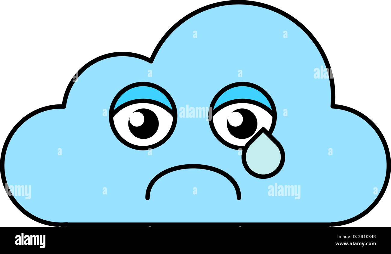 Teary cloud emoticon outline illustration. Melancholy, teardrop emoji ...