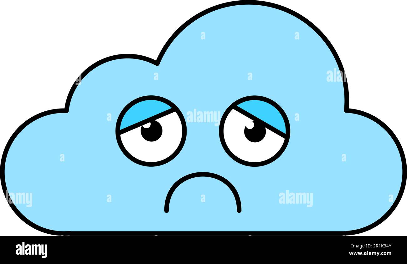 Depressed cloud sticker outline illustration. Melancholy, gloomy emoji ...