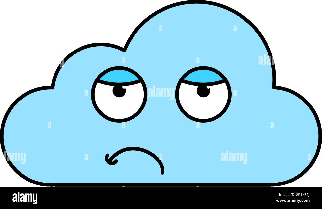 Bored cloud emoticon outline illustration. Uninterested, tired emoji ...