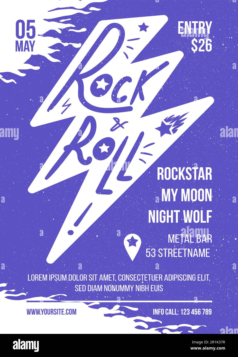 Rock n roll concert hand drawn flyer template. Rock music performance ...