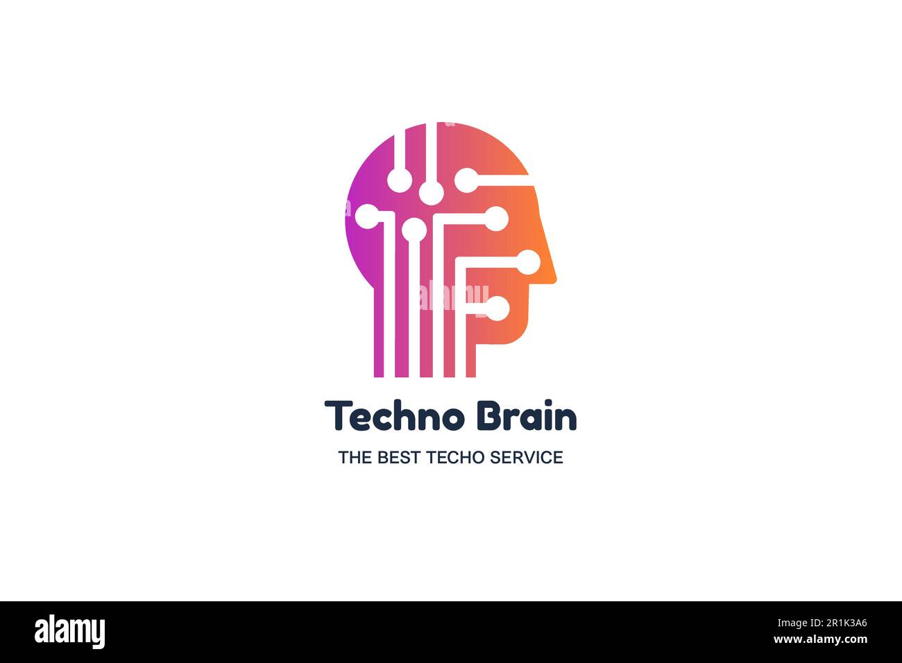 Techno brain negative space logotype concept. IT company, AI technology conference banner ...