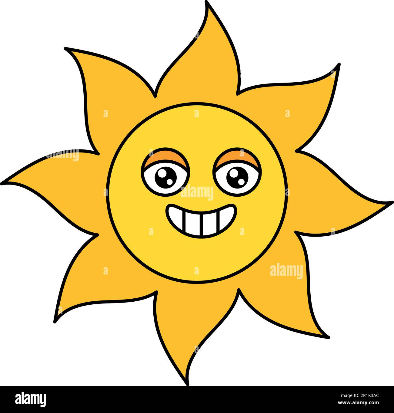 Cheerful sun emoji outline illustration. Happy emoticon. Social media ...