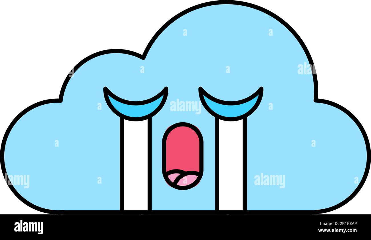 Weeping cloud emoticon outline illustration. Crying emoji. Social media ...