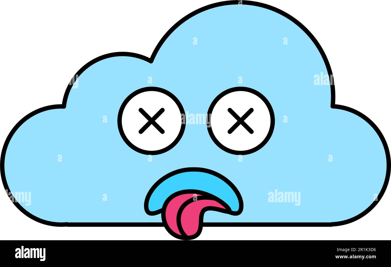 Sick cloud sticker outline illustration. Social media cartoon emoticon ...